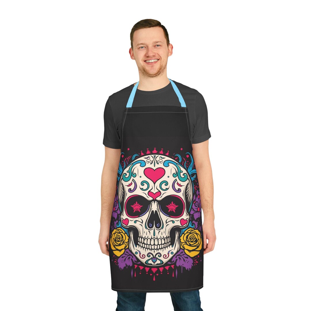 Vibrant Sugar Skull Apron With 5-color Straps, Kitchen Gift, Cooking ...