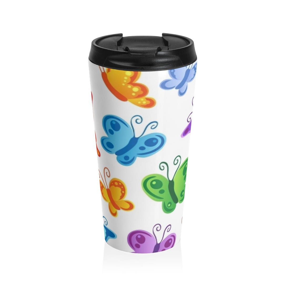 Colorful Cartoon Butterflies Stainless Steel Travel Mug | Rainbow ...