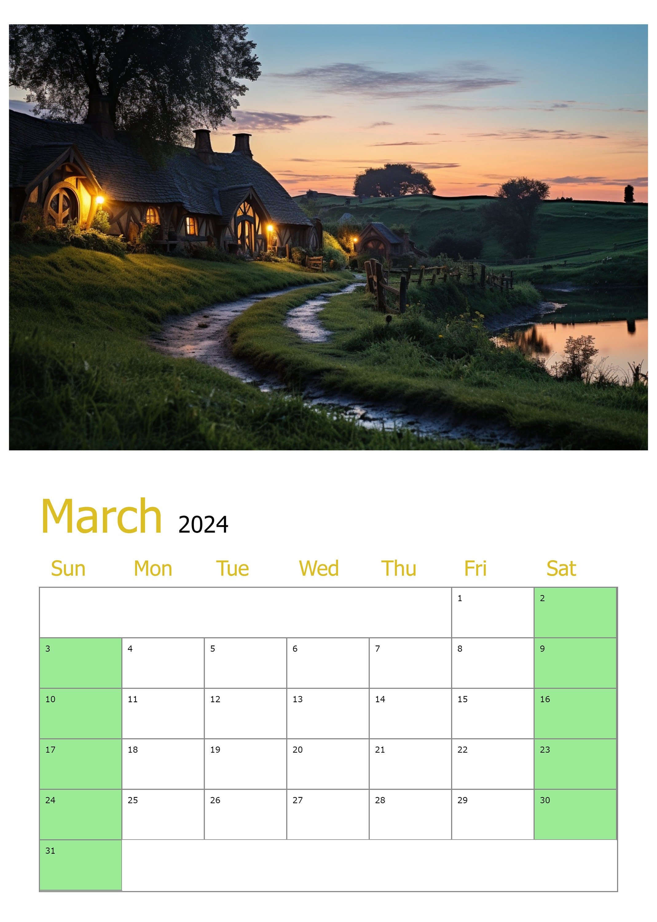 Hobbiton Magic: Immerse in 2024 With A4 Calendar of Captivating Hobbit ...