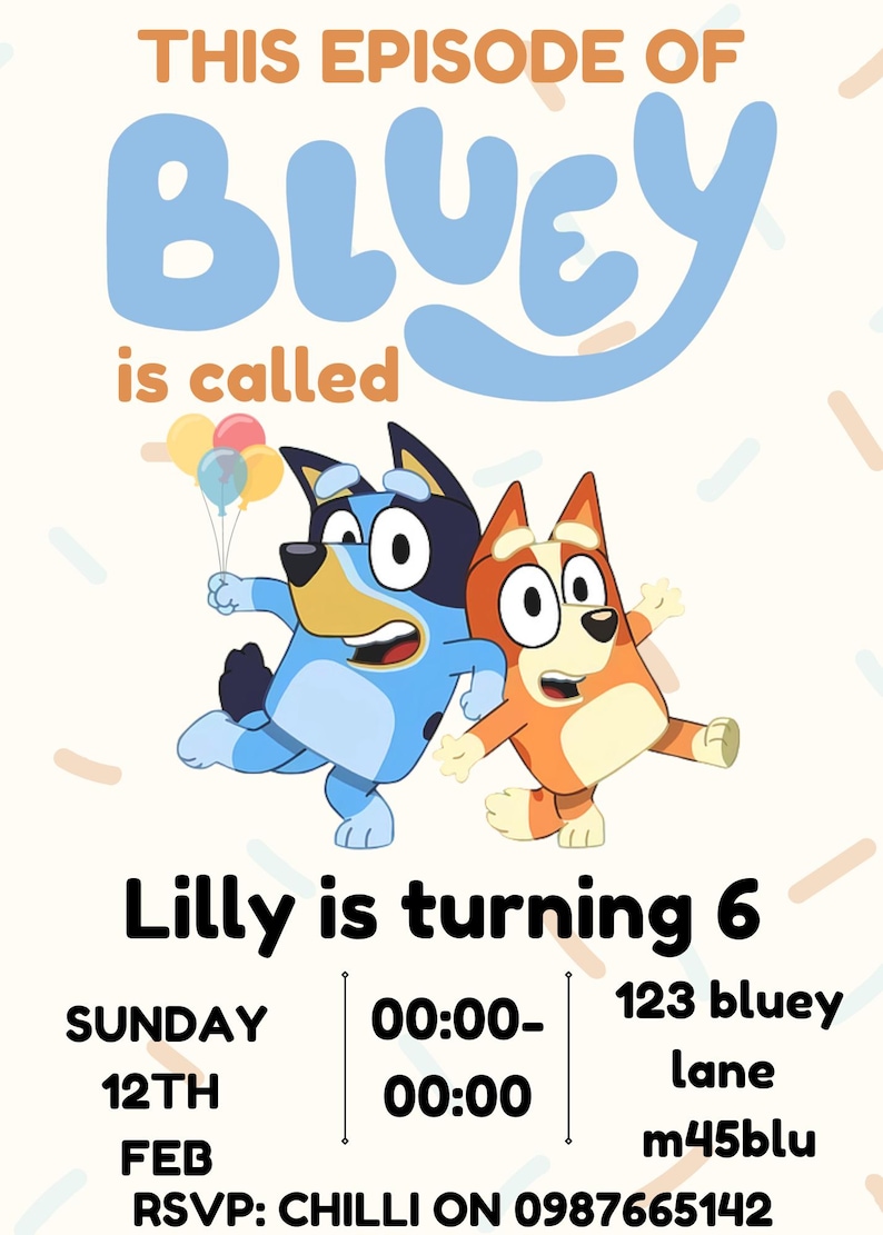 Bluey Birthday Invitation, Printable Digital Download - Etsy