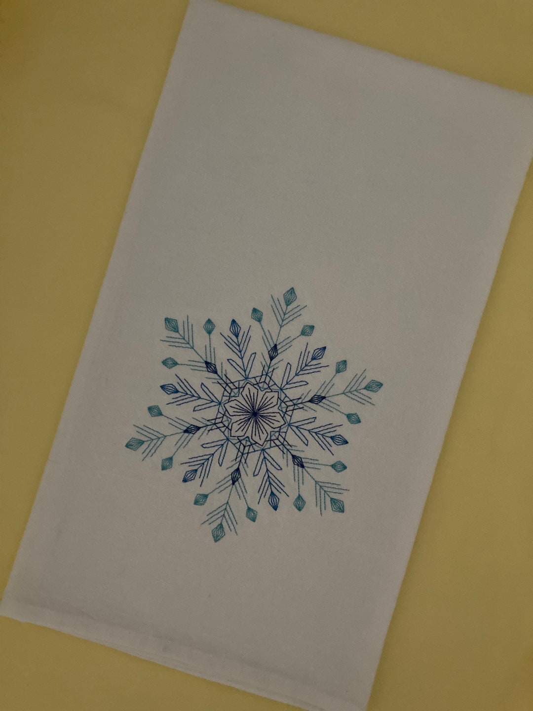 Aqua Teal Turquoise Blue Snowflake Embroidered Cotton Flour Sack Towel ...