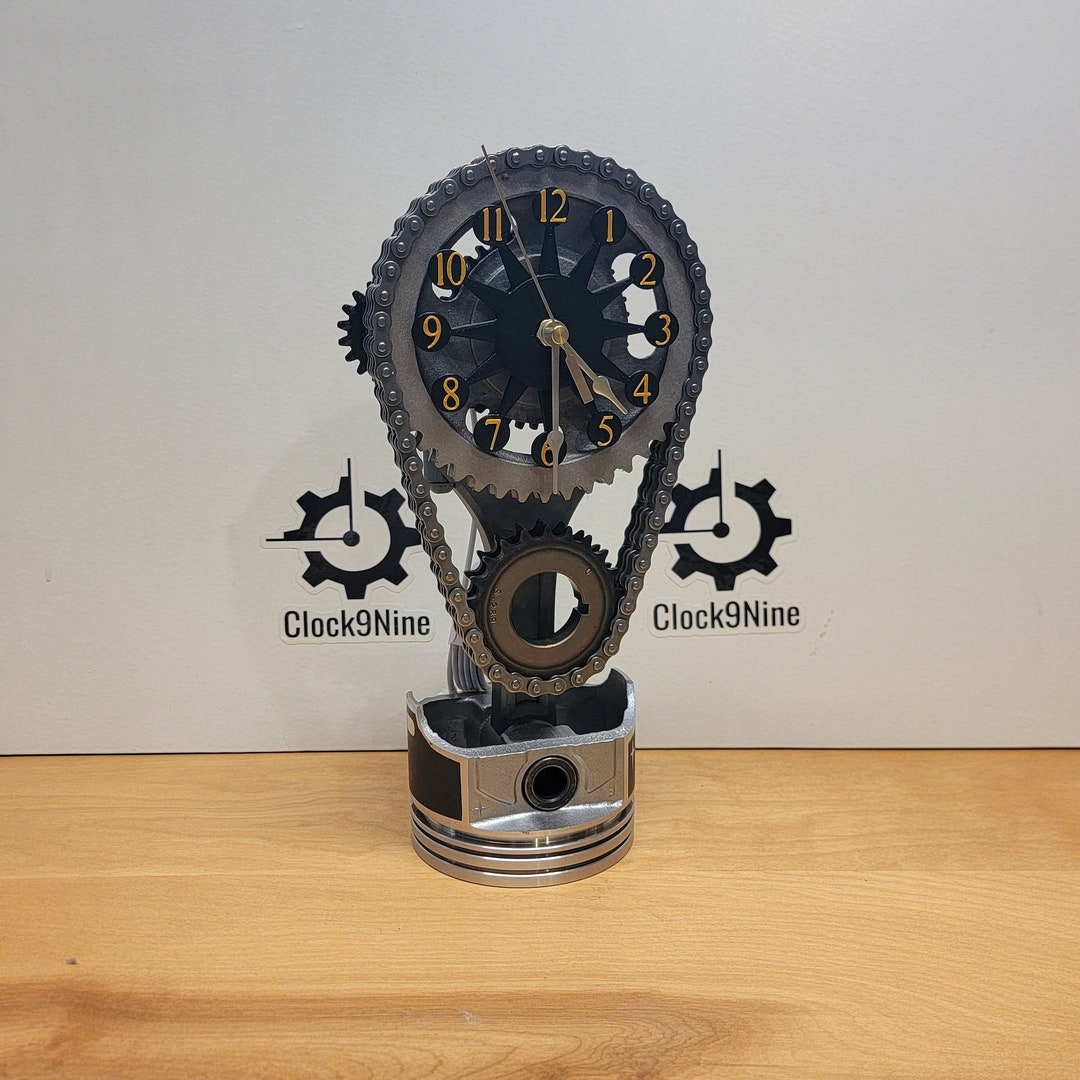 Steampunk Clock Chevy Gear Small Block V8 Motorized Rotating Gear Clock ...