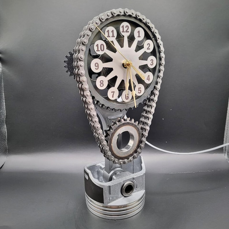 Chevy V8 Rotating Gear Clock: Stainless Steel Timing Chain Art, Camaro ...