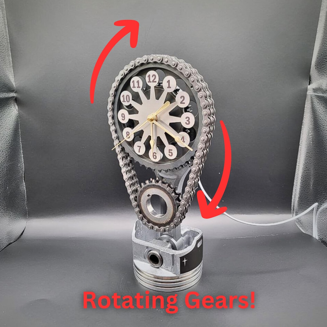Chevy V8 Rotating Gear Clock: Stainless Steel Timing Chain Art, Camaro ...