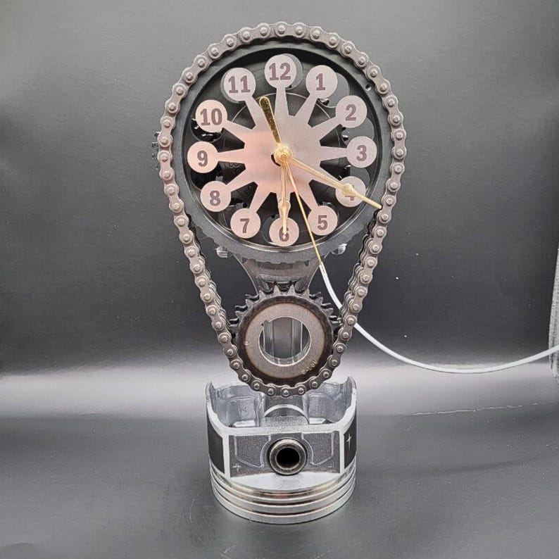 Chevy V8 Rotating Gear Clock: Stainless Steel Timing Chain Art, Camaro ...