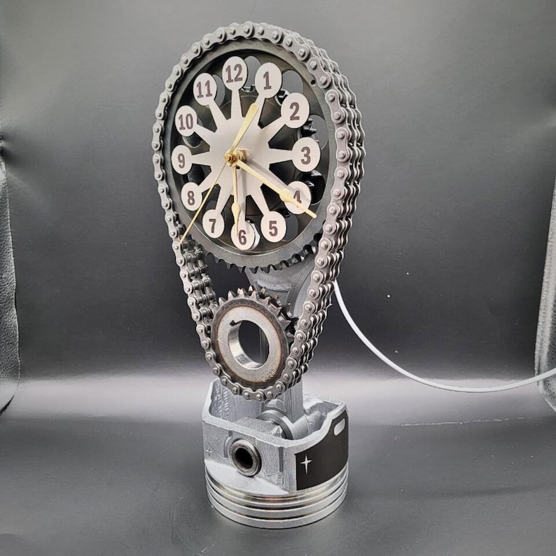 Chevy V8 Rotating Gear Clock: Stainless Steel Timing Chain Art, Camaro ...