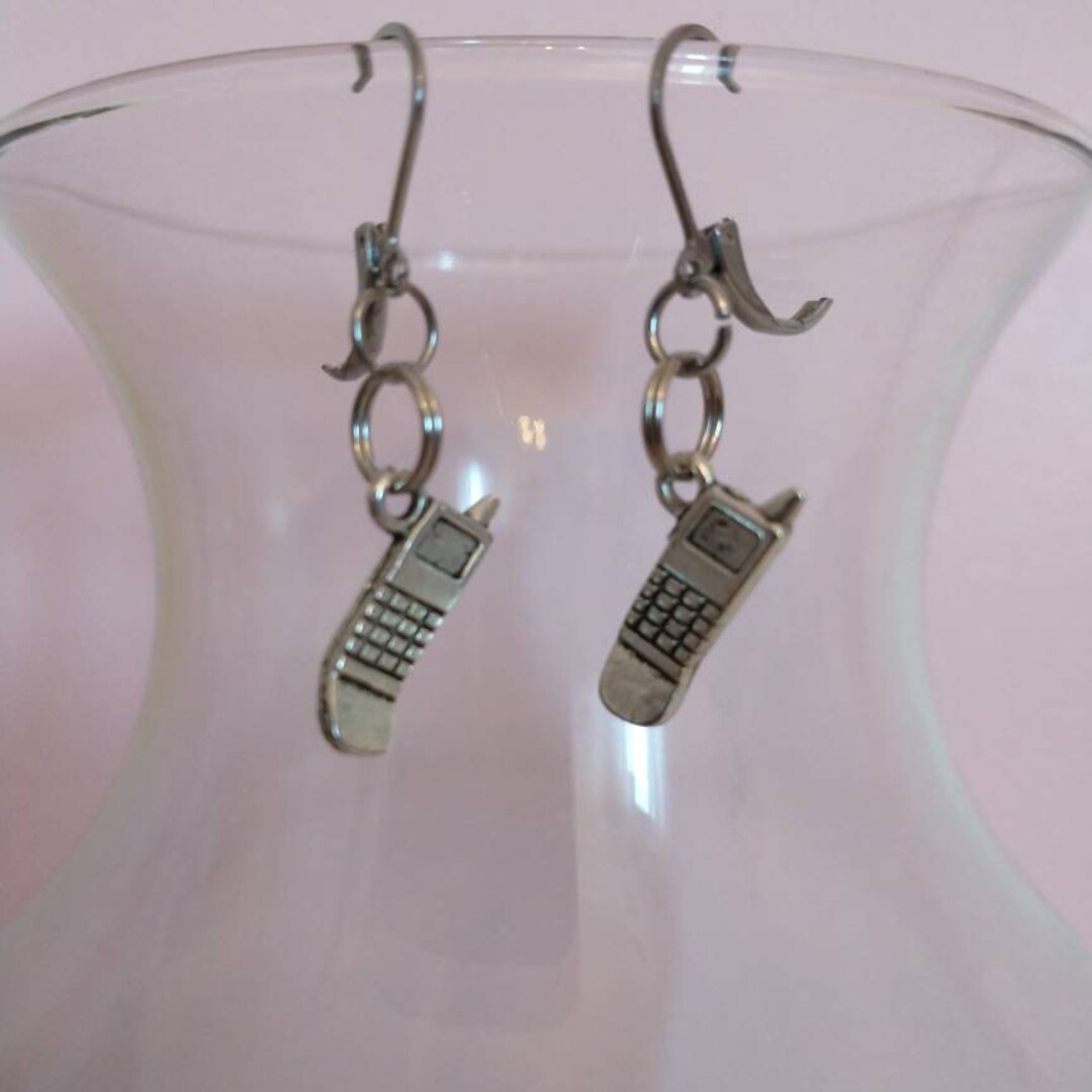 Miniature Flip Phone Charm Earrings With With Stainless Steel - Etsy