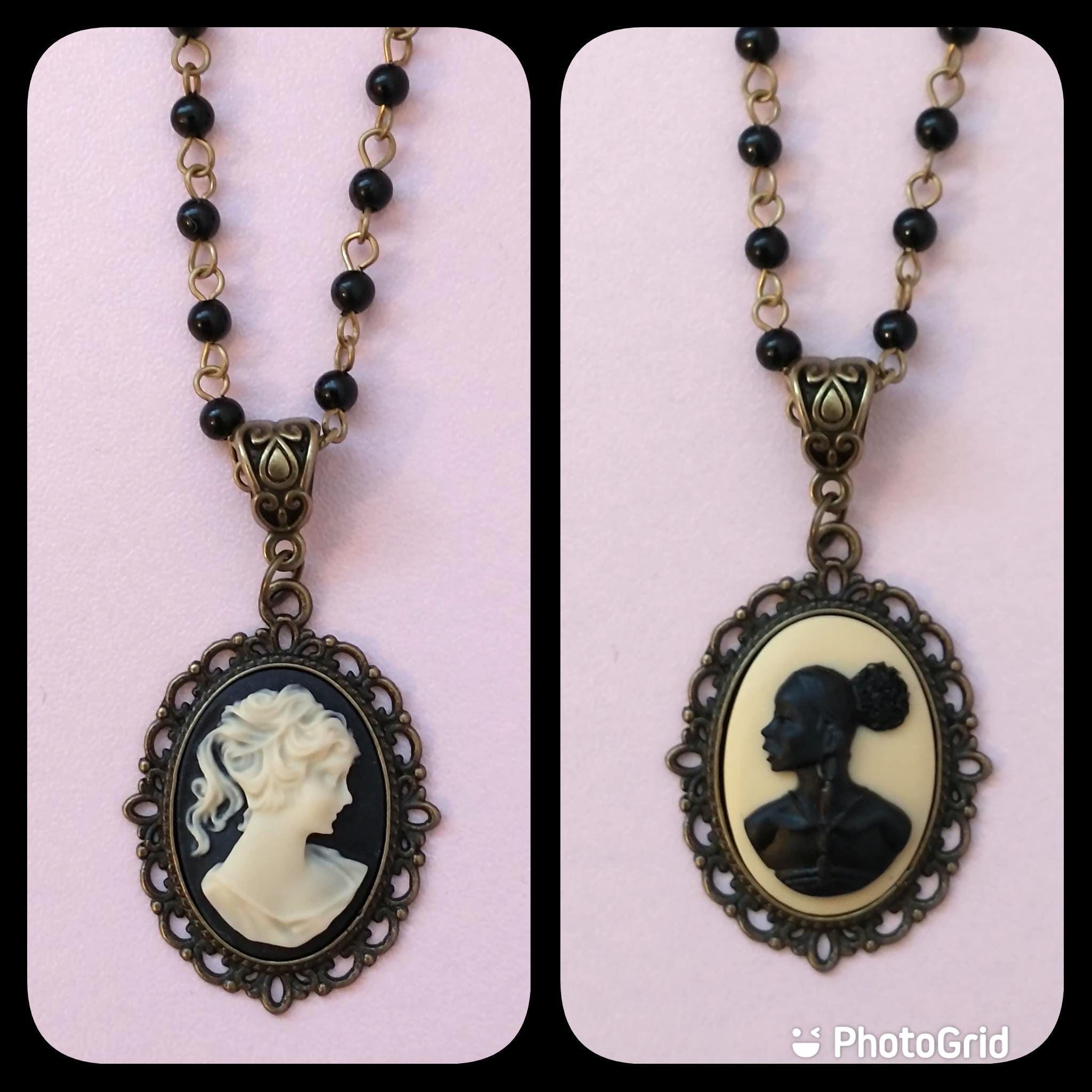 Lord & Lady Pendant Necklace With Black Brass or Gold Toned Settings ...