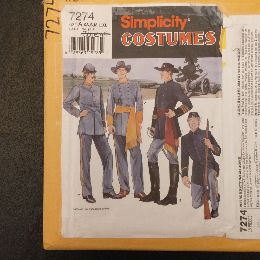 UNCUT Simplicity 7274 Men's 1800's Soldier Costume Patterns American ...