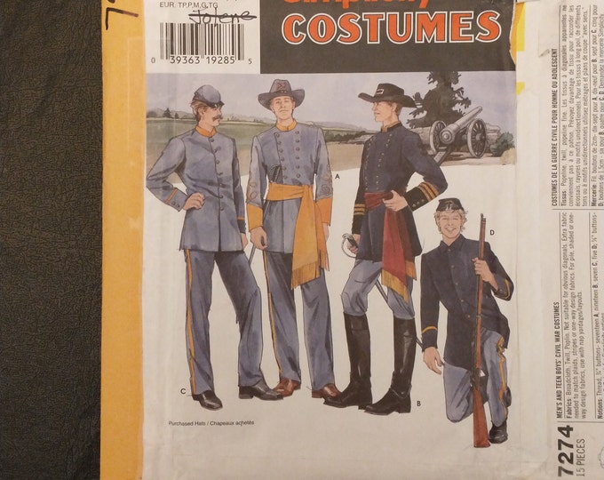 UNCUT Simplicity 7274; Men's 1800's Soldier Costume Patterns; American ...