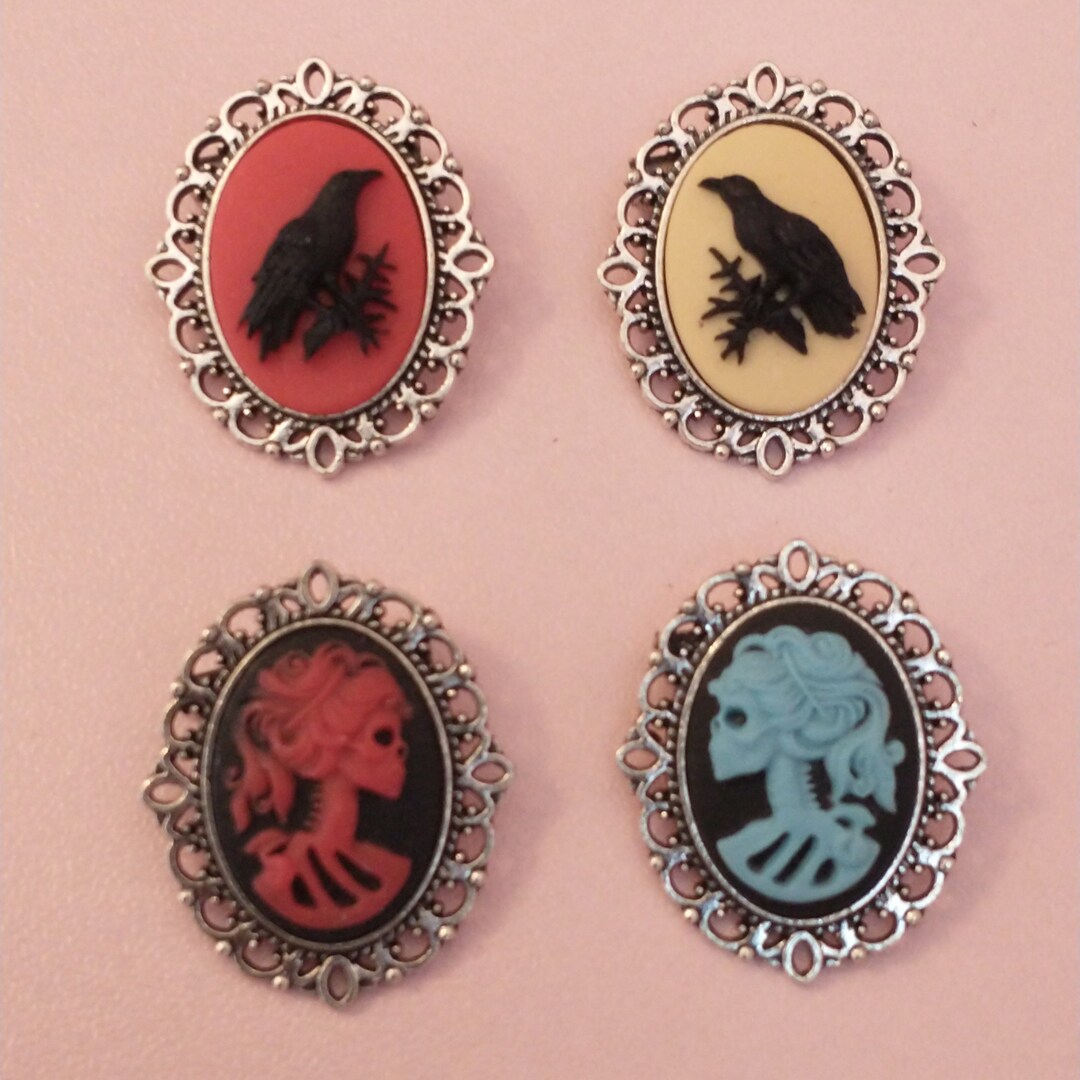Whimsigoth Mini Broaches in Antique Silver Settings; Halloween Jewelry ...