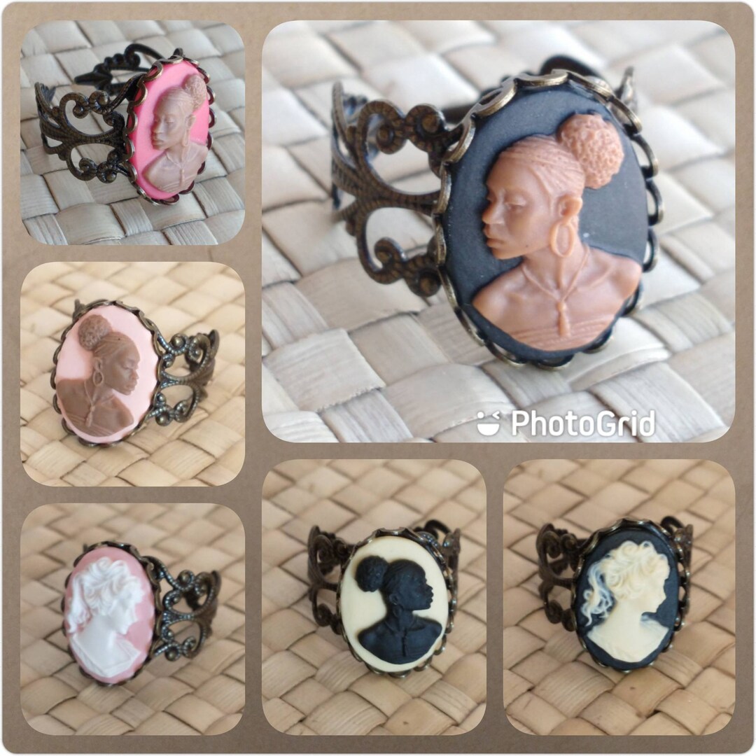 Cottage Core Cameo Rings in Antique Brass With African and White ...