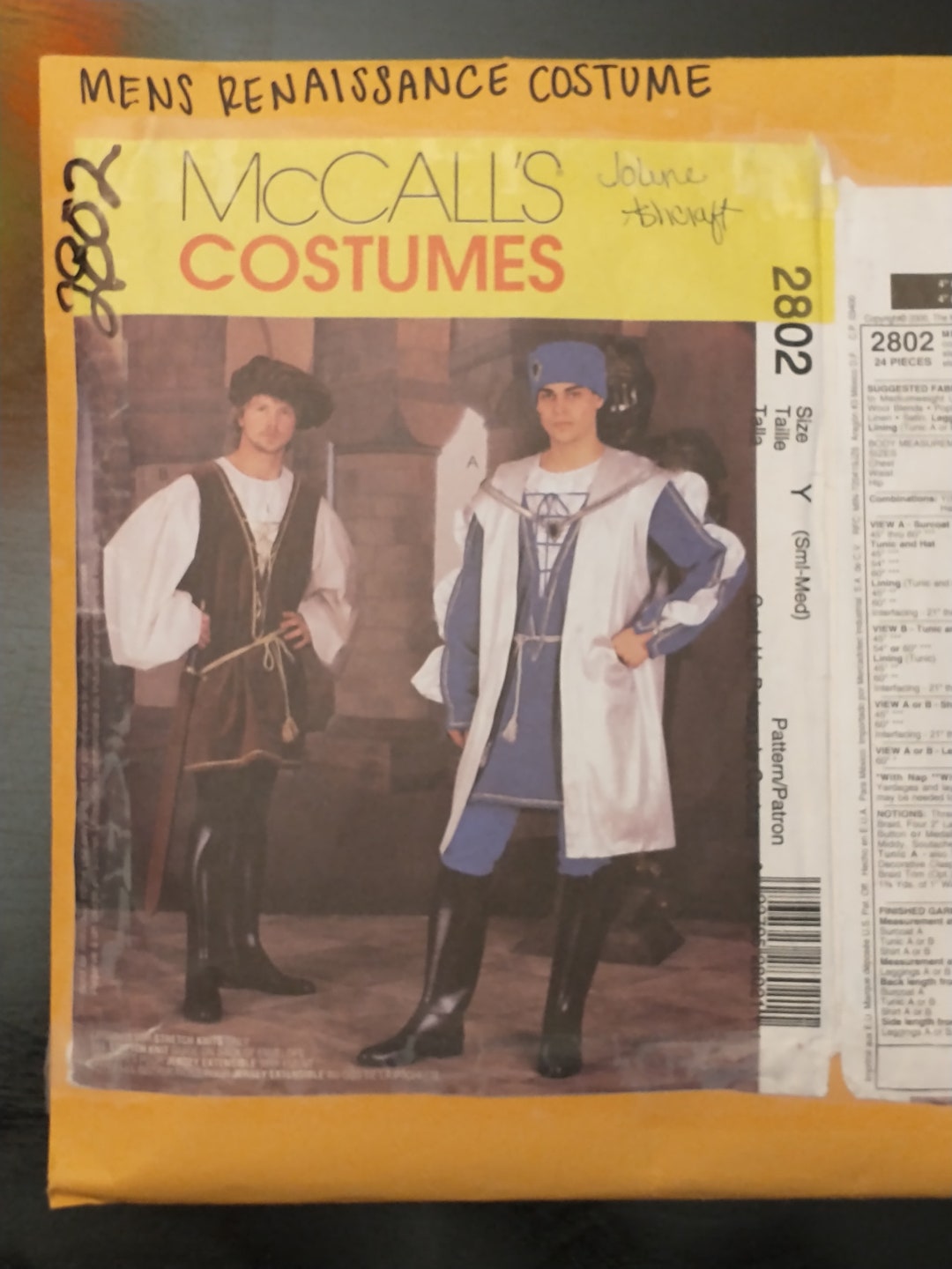 Mccall's Costumes 2802 Men's Renaissance Costume Patterns; Factory ...