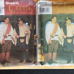UNCUT Men's Celtic Costume Patterns Kilt, Sash, Shirt Patterns Sizes S ...