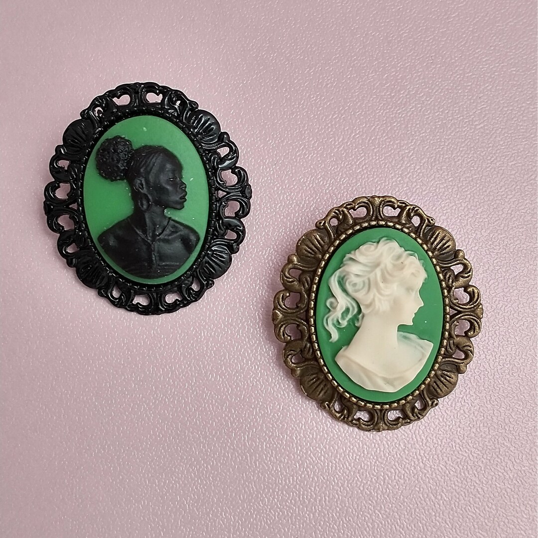 Boho Chic Kelly Green Cameo Broaches; African Silhouette Cameo Brooch ...