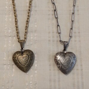 Engraved Heart Locket Small Antique Silver or Antique Brass Heart ...