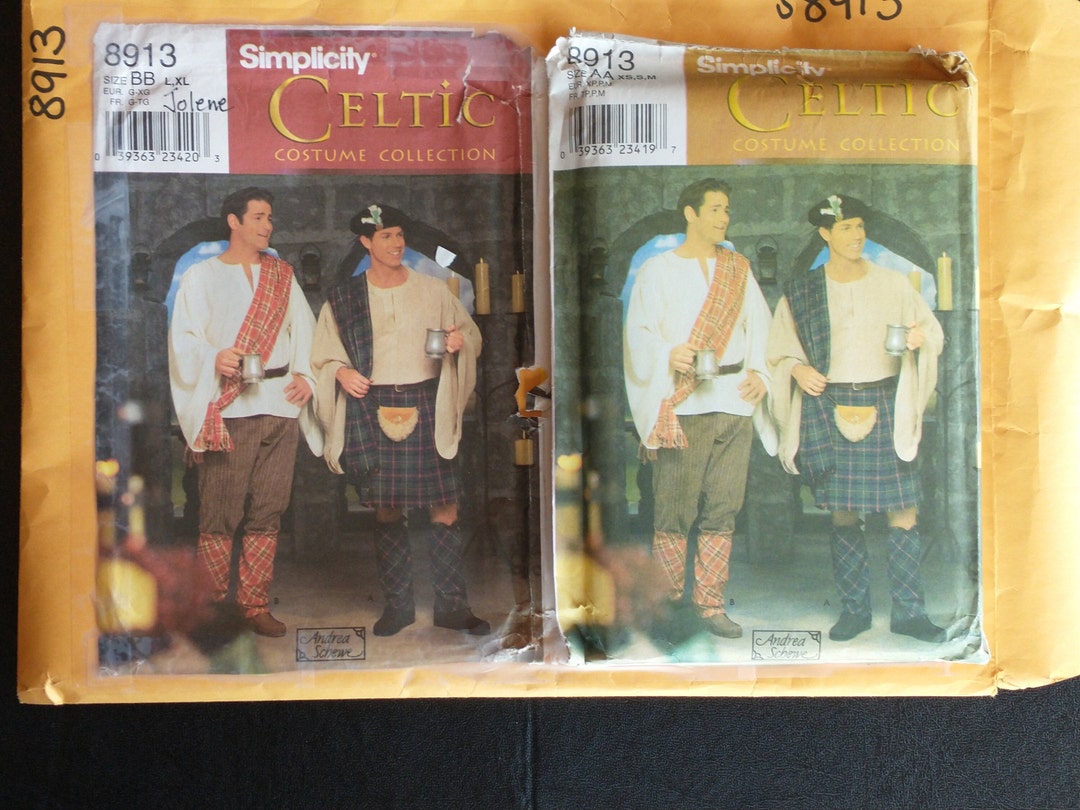 UNCUT Men's Celtic Costume Patterns Kilt, Sash, Shirt Patterns Sizes S ...