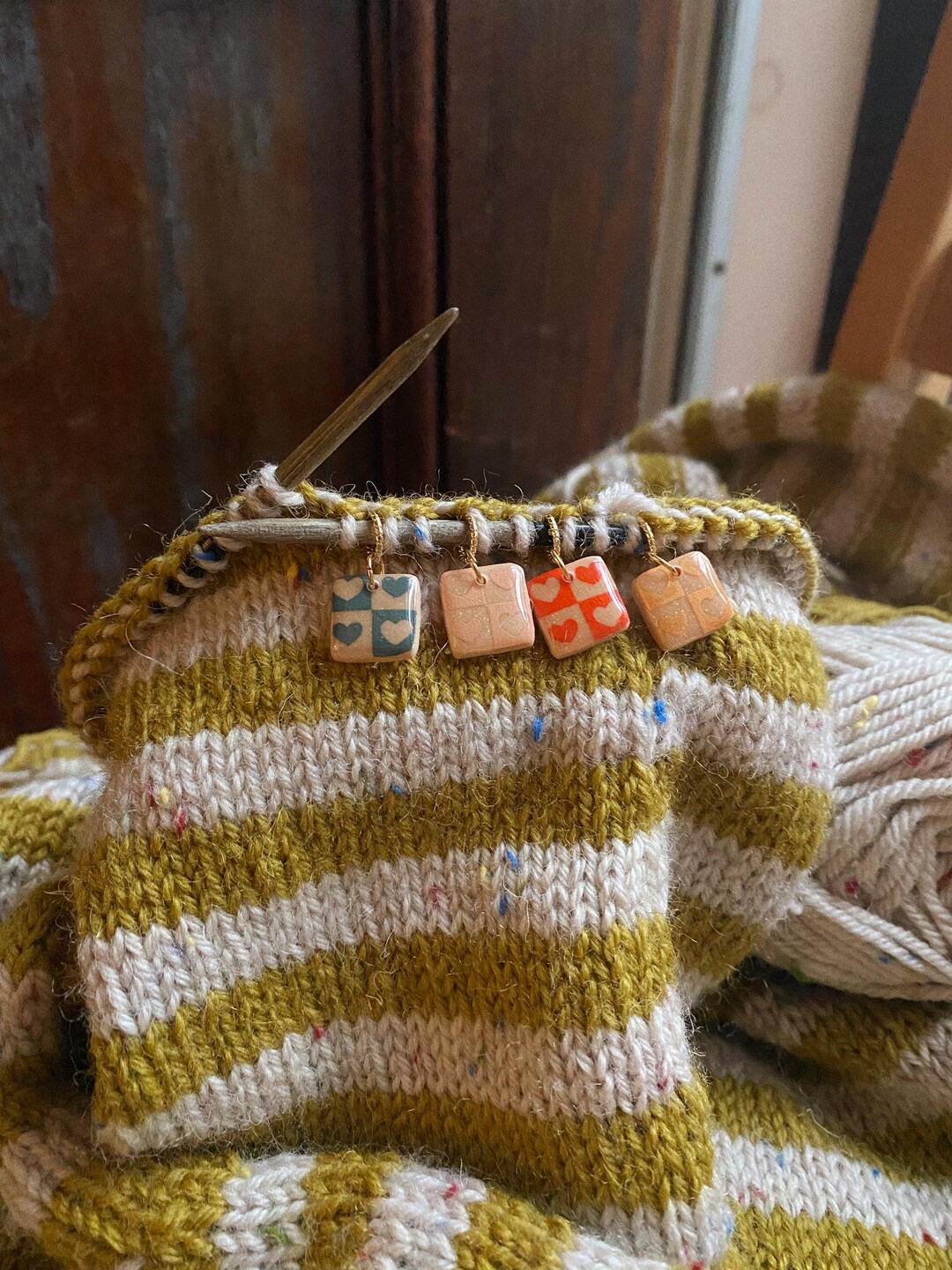 Heart Checkerboard Stitch Marker Set, Clay Stitch Markers, Heart Stitch ...
