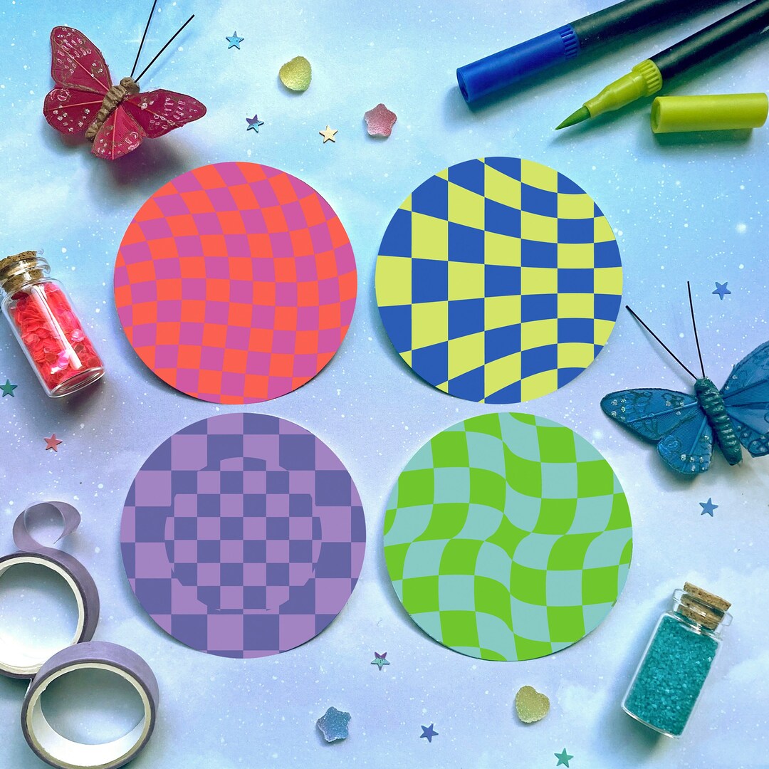 Checker Sticker Set Wavy Checkers Sticker Danish Pastel - Etsy