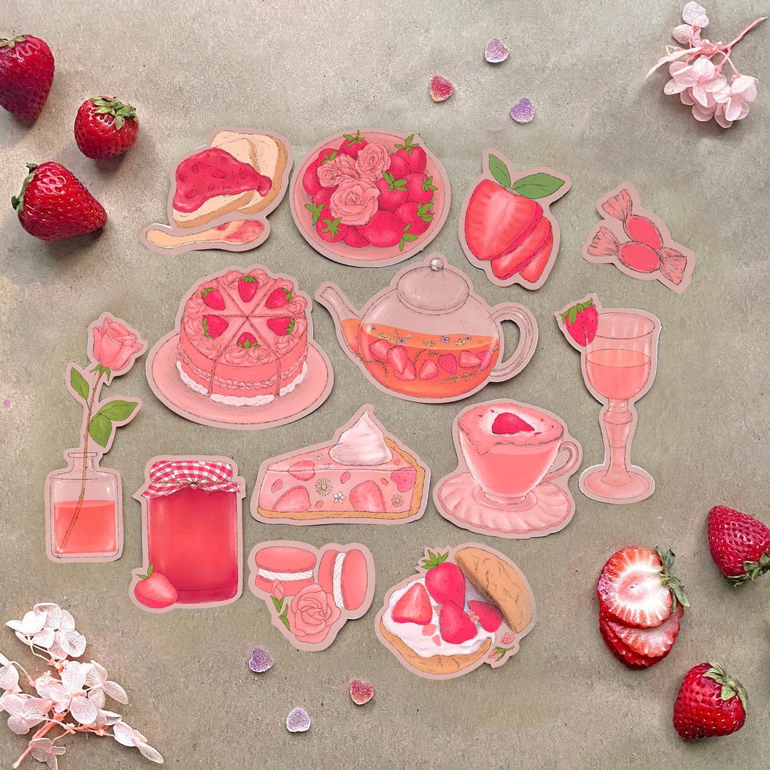 Kawaii Strawberry Sticker Pack Fruit Sticker Set Dessert Stickers Pink ...
