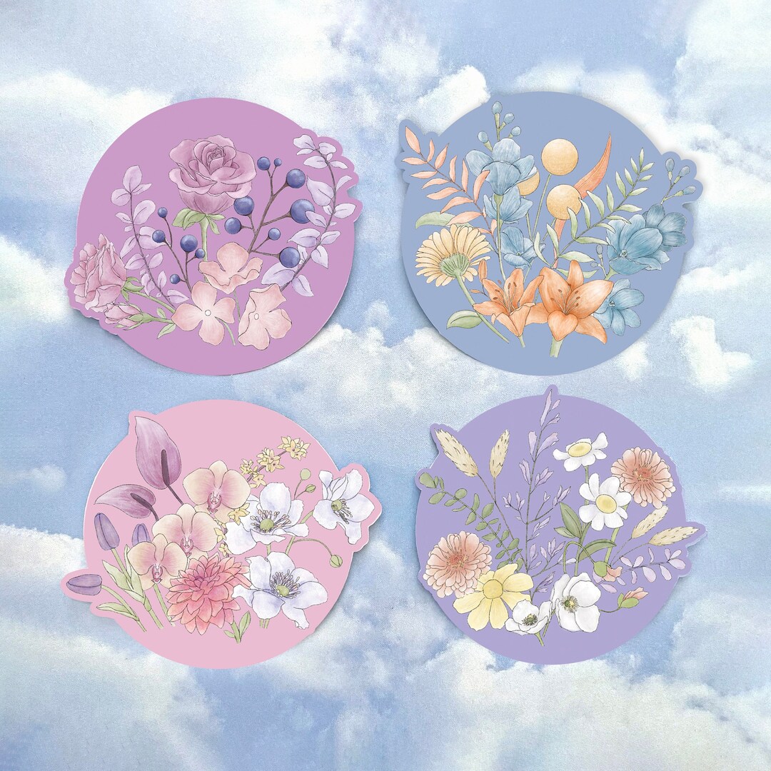 Pastel Flower Circle Stickers, Floral Stickers, Round Stickers, Rose ...