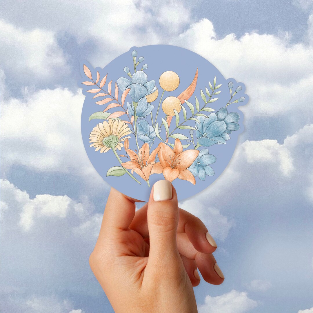Pastel Flower Circle Sticker, Periwinkle Sticker, Flowery Sticker ...