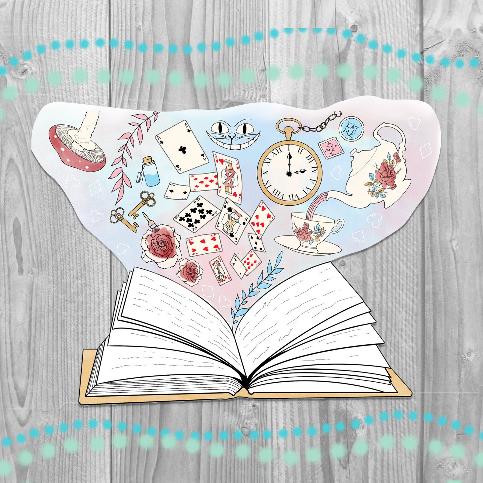 Wonderland Sticker Open Book Sticker Cute Sticker Magic - Etsy