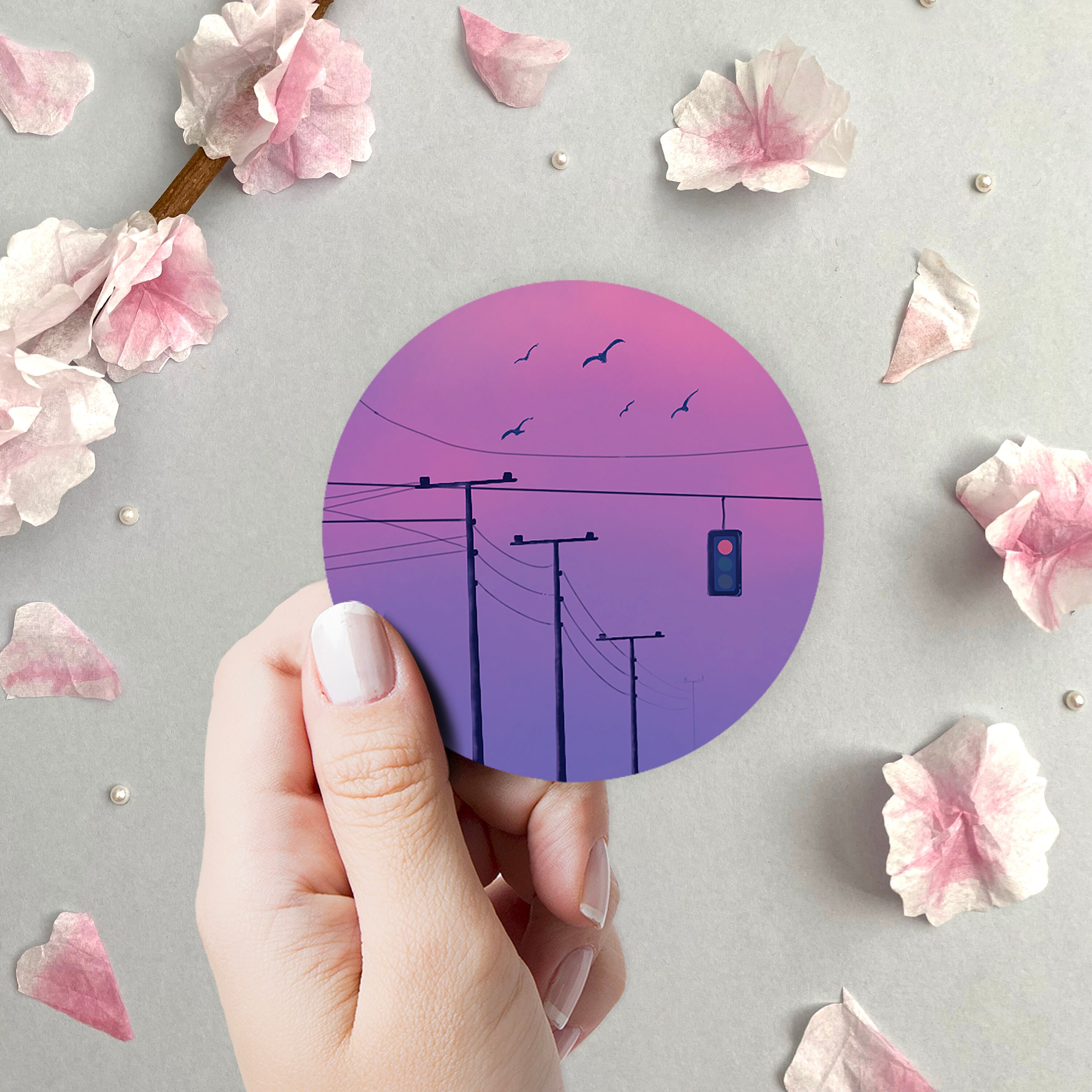 Vaporwave Sky Sticker Power Lines Sticker Purple Sky - Etsy