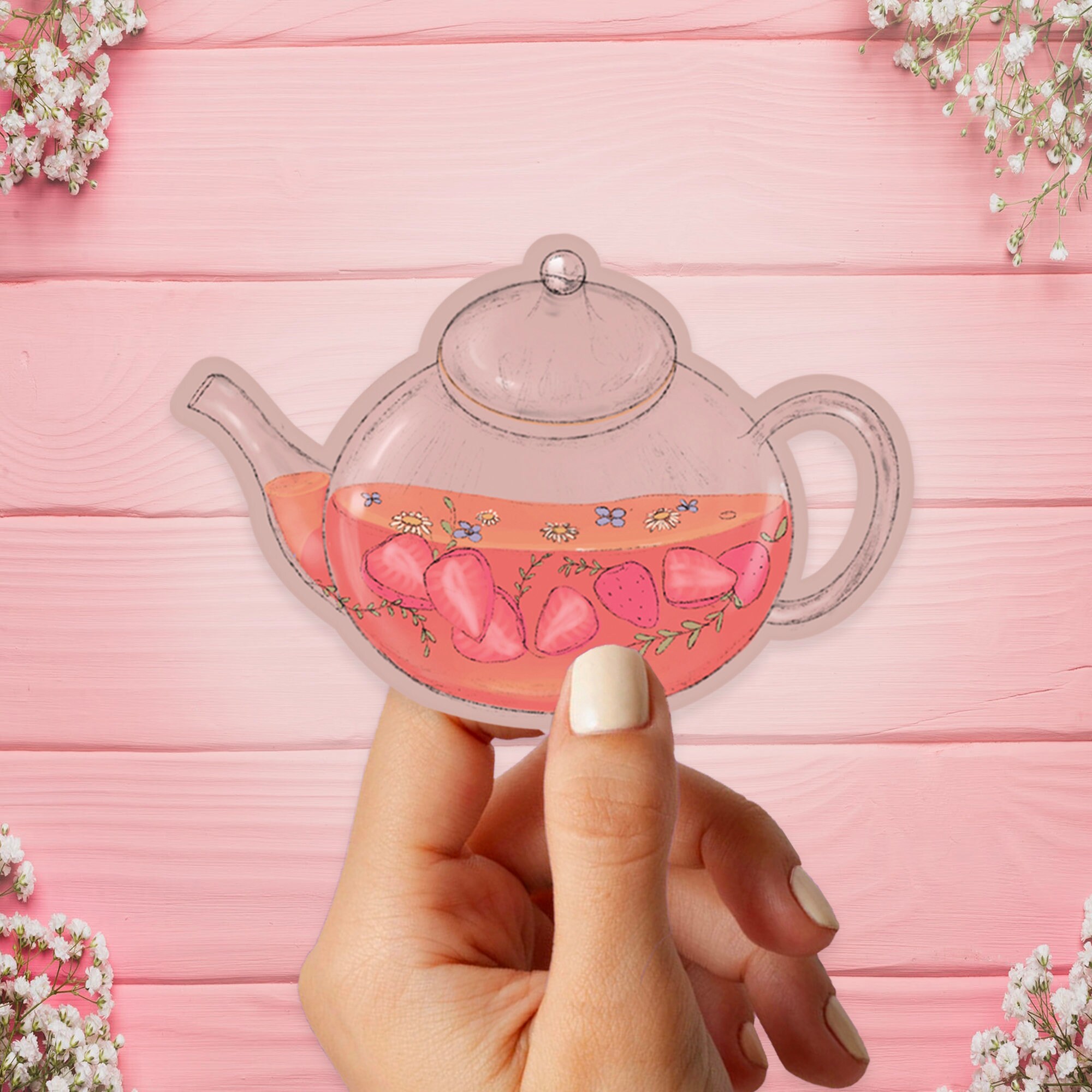 Teapot Sticker Kawaii Teapot Sticker Strawberry Teapot - Etsy