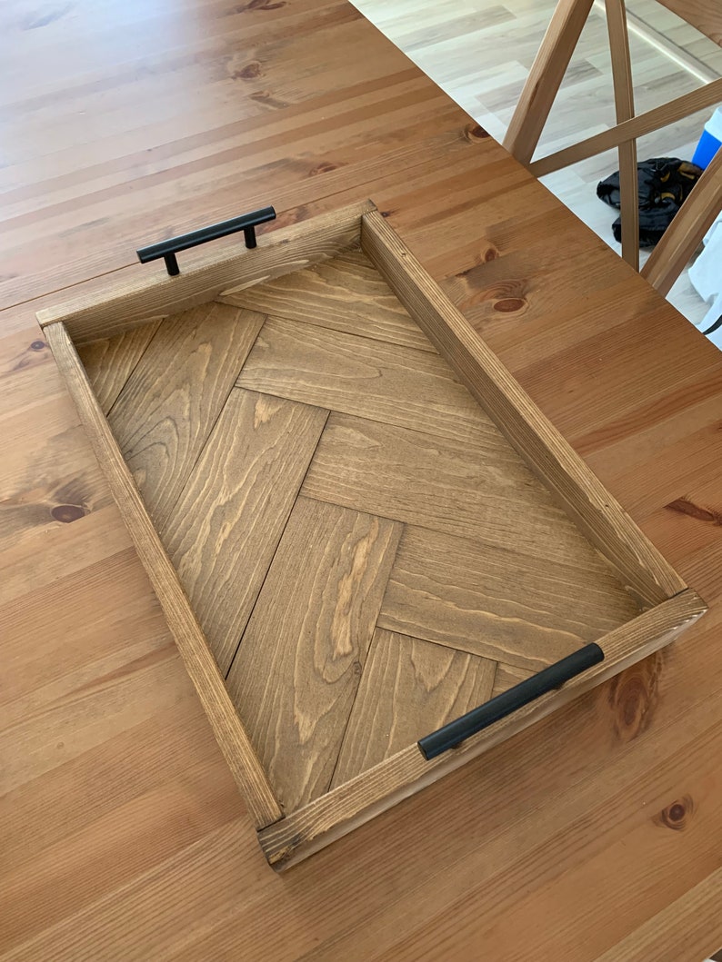Herringbone Wooden Serving Tray With Handles | Decorative Tray | 19x13 ...