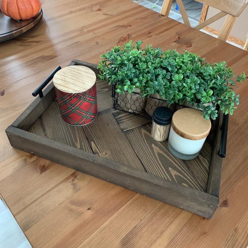 Herringbone Wooden Serving Tray With Handles | Decorative Tray | 19x13 ...