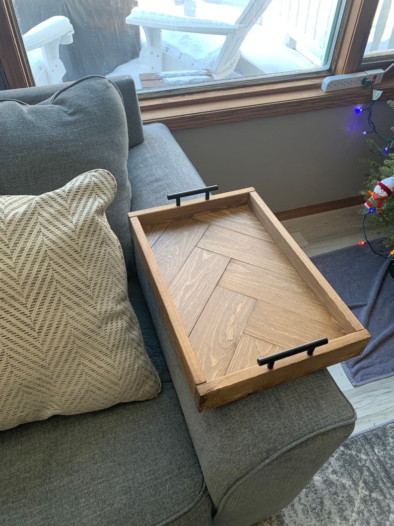 Herringbone Wooden Serving Tray With Handles | Decorative Tray | 19x13 ...