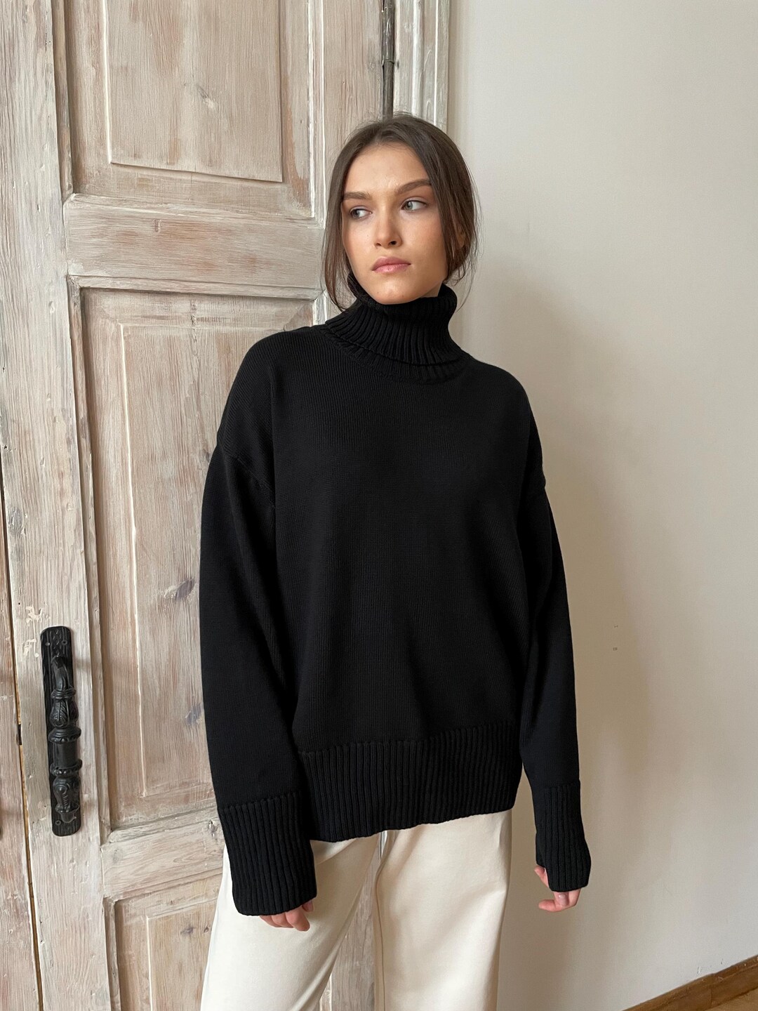 100% Merino Black Turtleneck - Women Wool Winter Sweater, Holiday ...