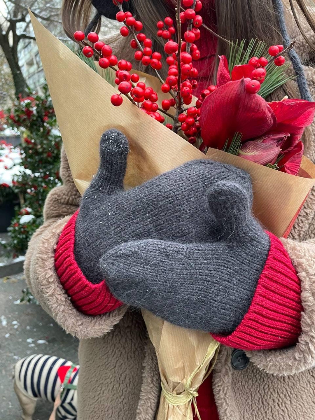 Crochet Wool Mittens for Women, Hand Knit Chunky Woolen Mitts, Winter ...