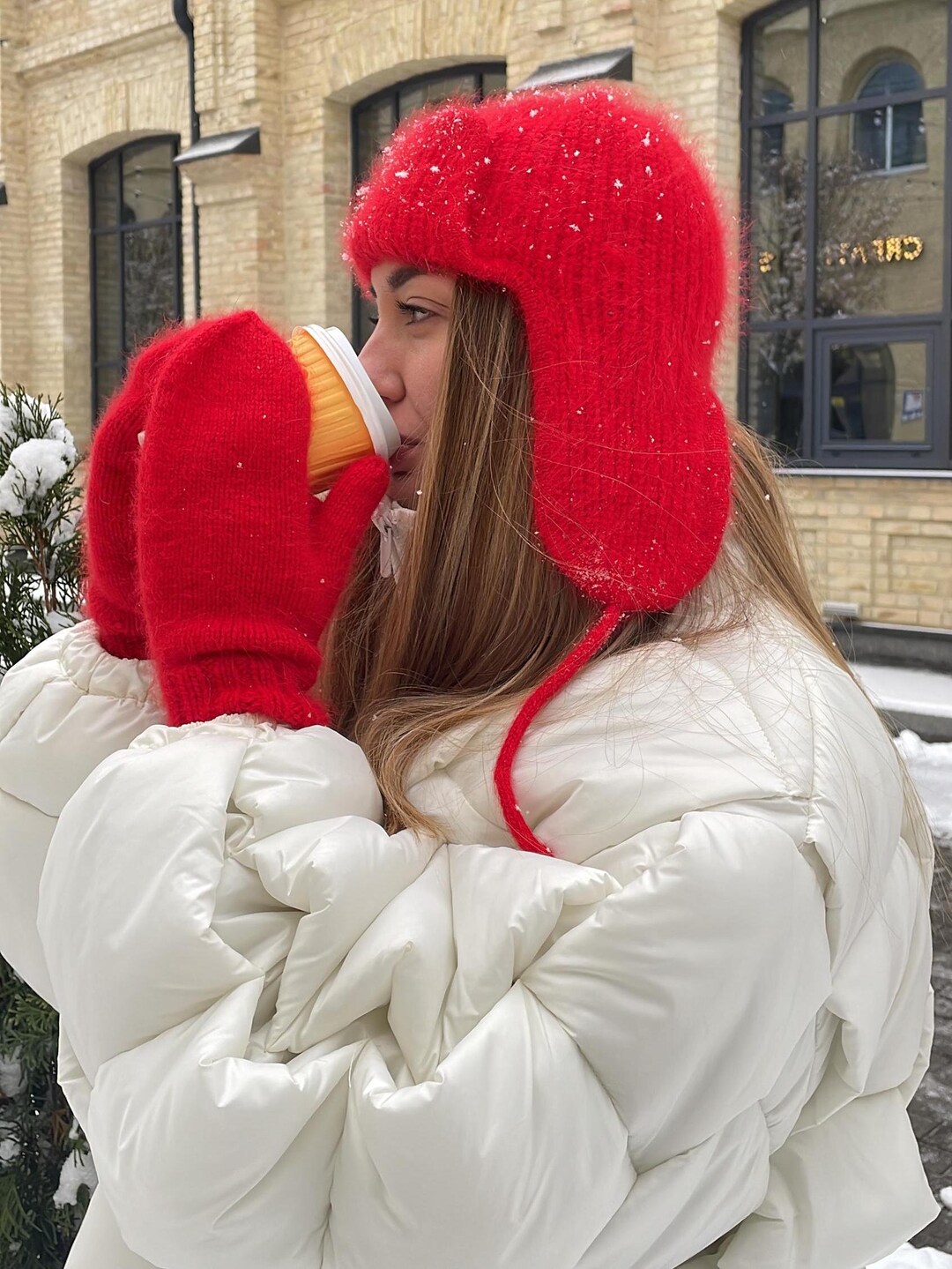 100% Cashmere Red Oven Mittens - Fluffy Arm Warmer Mitts for Women ...