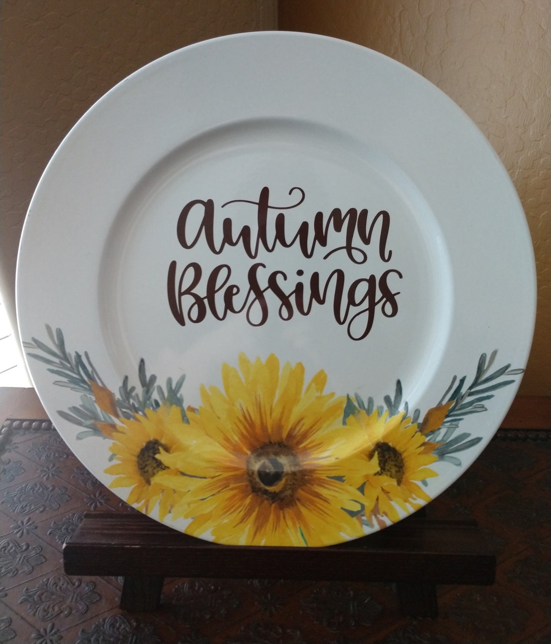 Autumn Blessings Sunflower Plate, Autumn, Fall, Sunflower, Decorative ...
