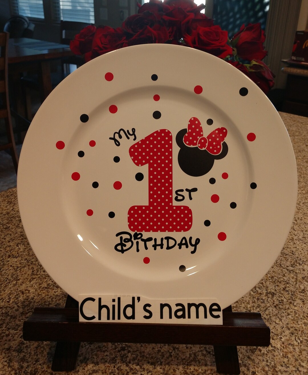 Personalized 1st Birthday Plate: Polka Dot Acrylic Decor - Etsy