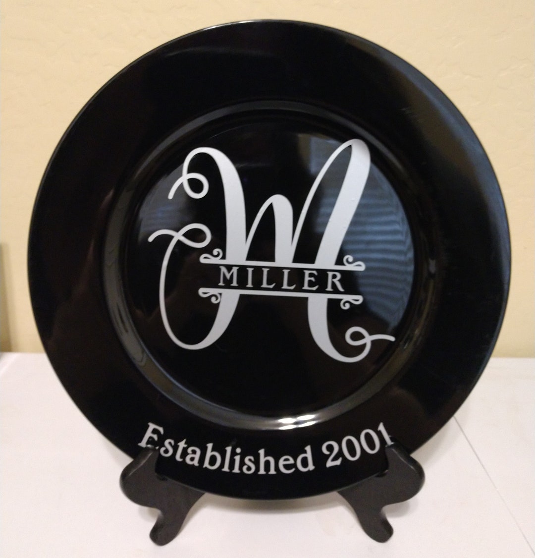 Monogram Plate: Black Acrylic Plate With Silver Vinyl - Etsy