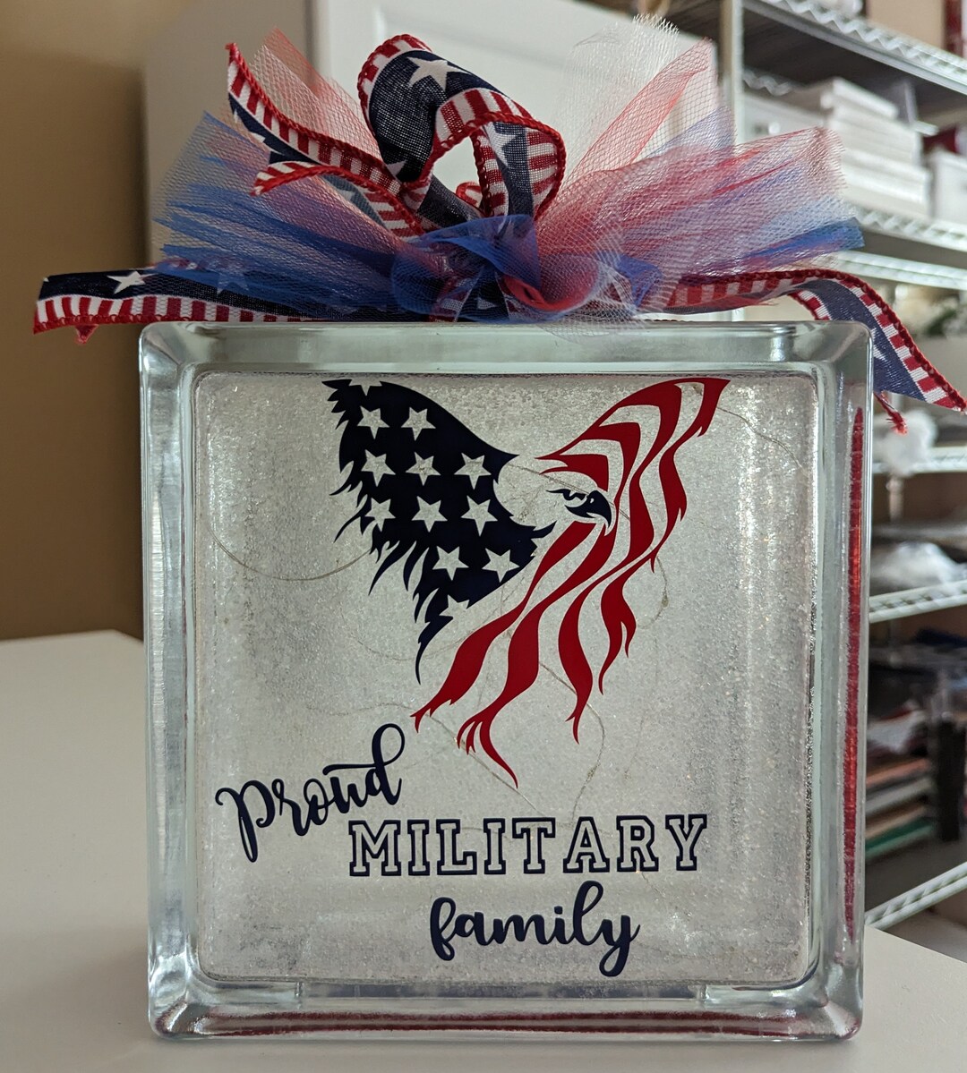 Illuminated Military Family Glass Block: Patriotic Eagle Decor - Etsy