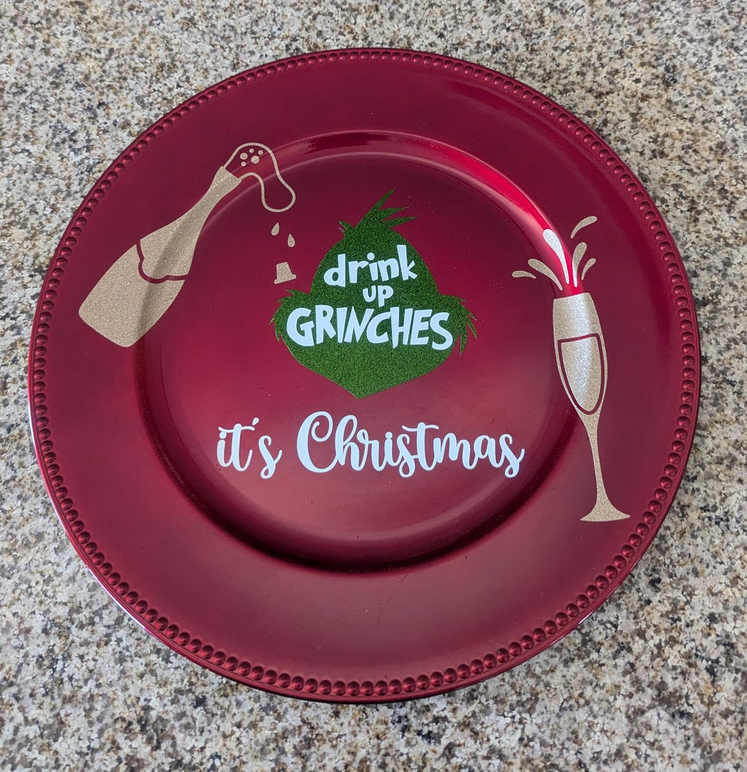Grinch Christmas Plate: Red Acrylic Holiday Decor (13x13) - Etsy