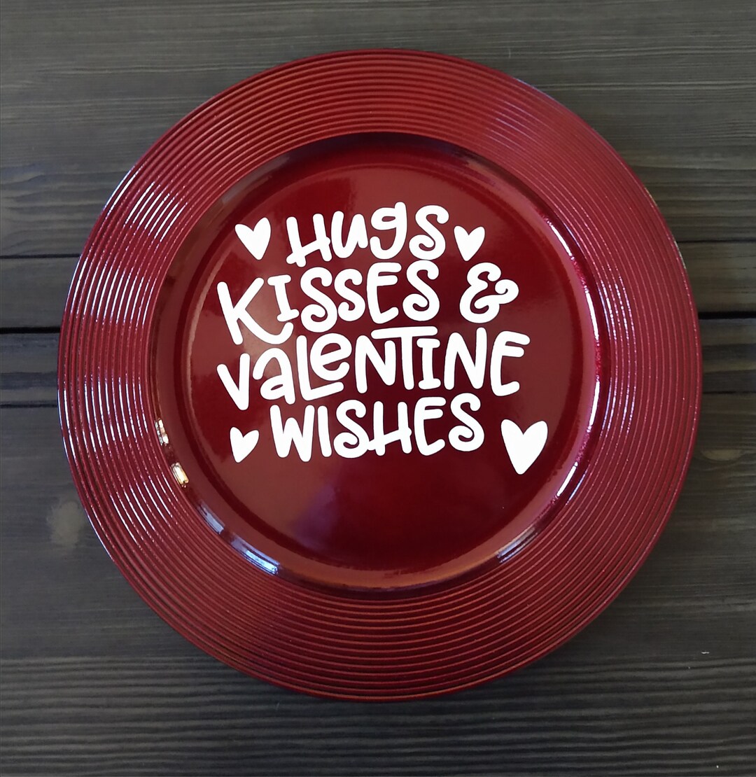 Hugs Kisses & Valentine Wishes Plate, Plate, Red, Valentine, Valentine ...
