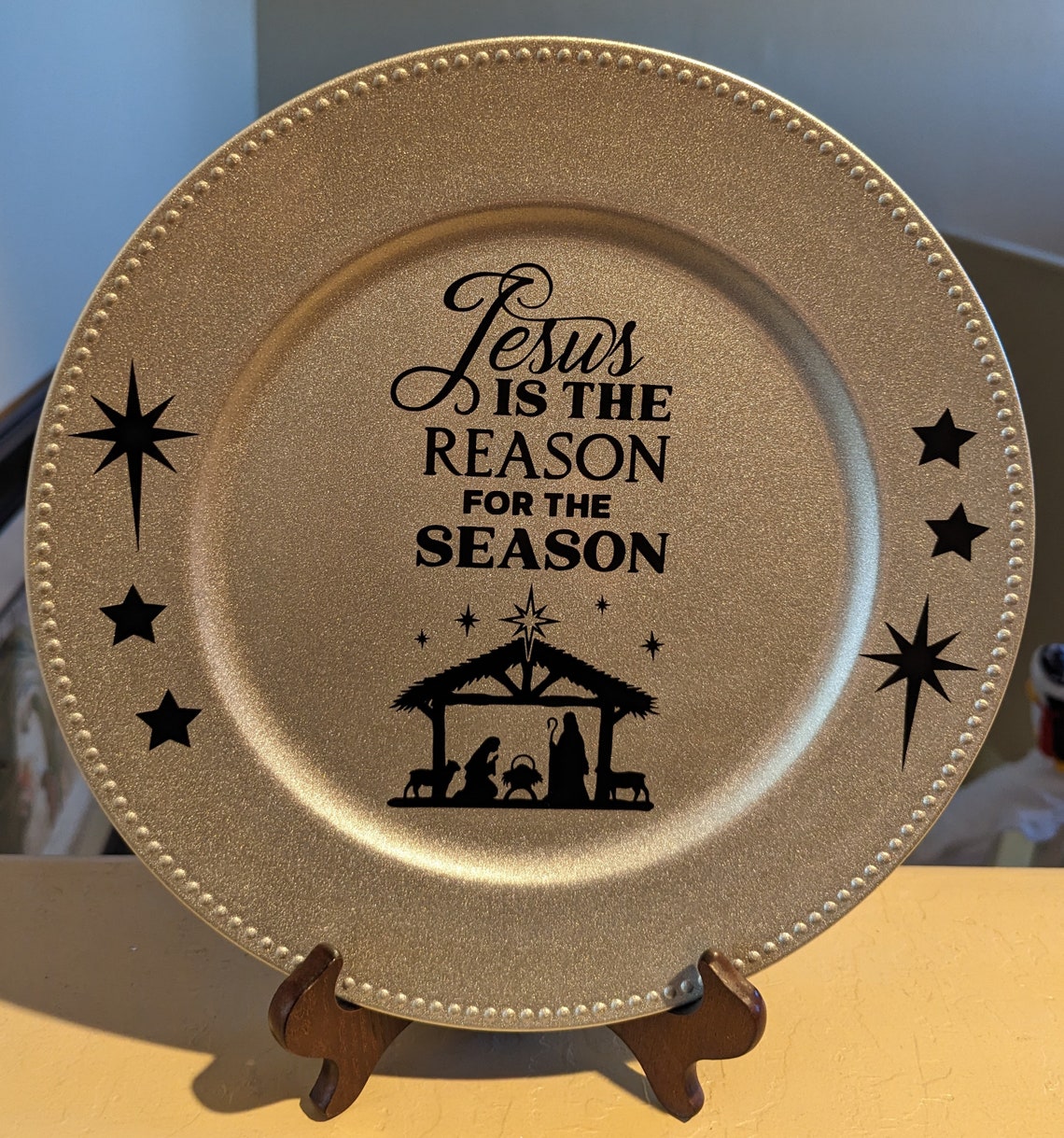 Nativity Plate: Silver Beaded Christmas Decor - Etsy