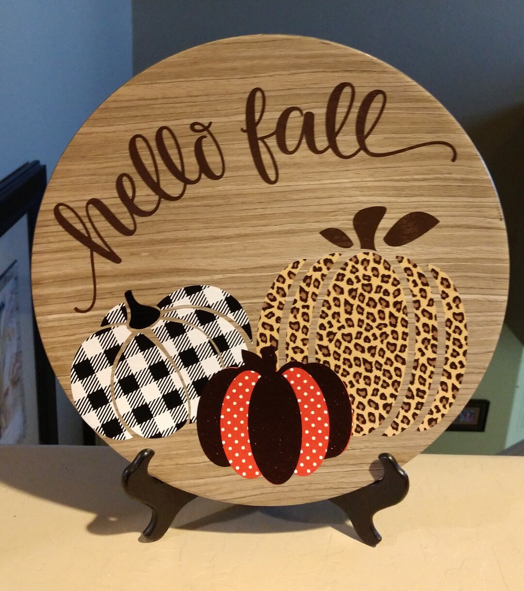 Hello Fall Wood Grain Finish Plate, Fall, Wood Finish, Wood, Fall Decor ...