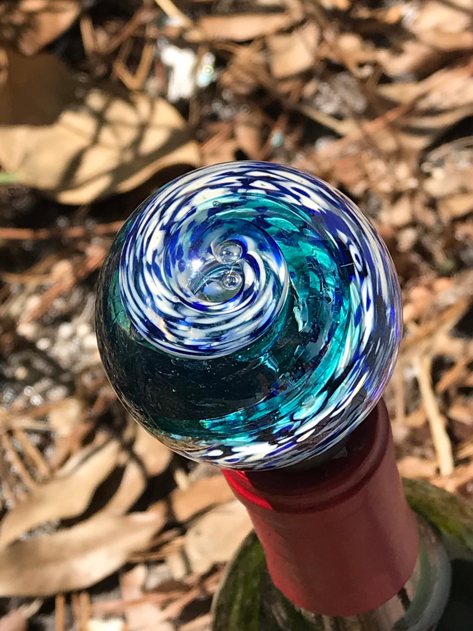 Hand Blown Glass Wine Bottle Stoppers Teal w/B&W | Etsy