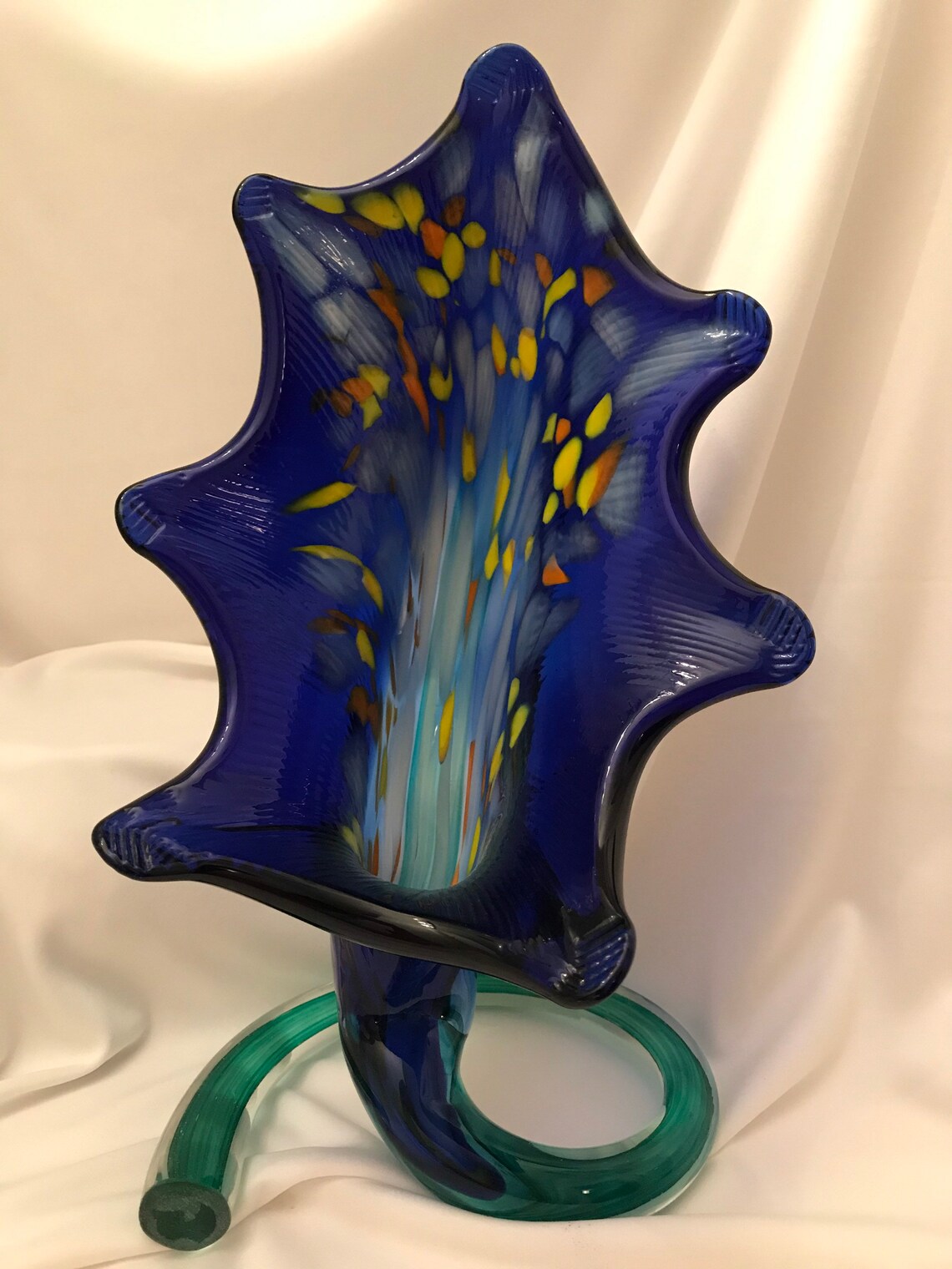Hand Blown Glass Flower Cobalt Etsy