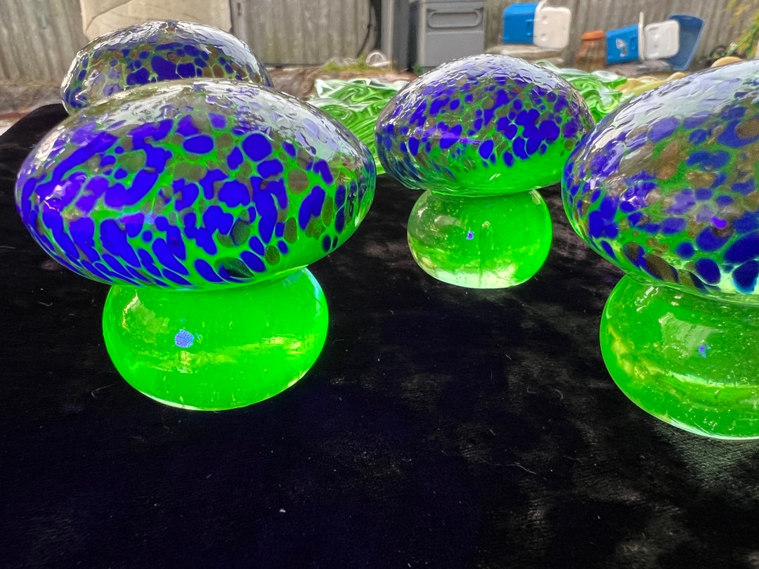 Uranium Glass Mushrooms Figurine (blue and Gold) - Etsy