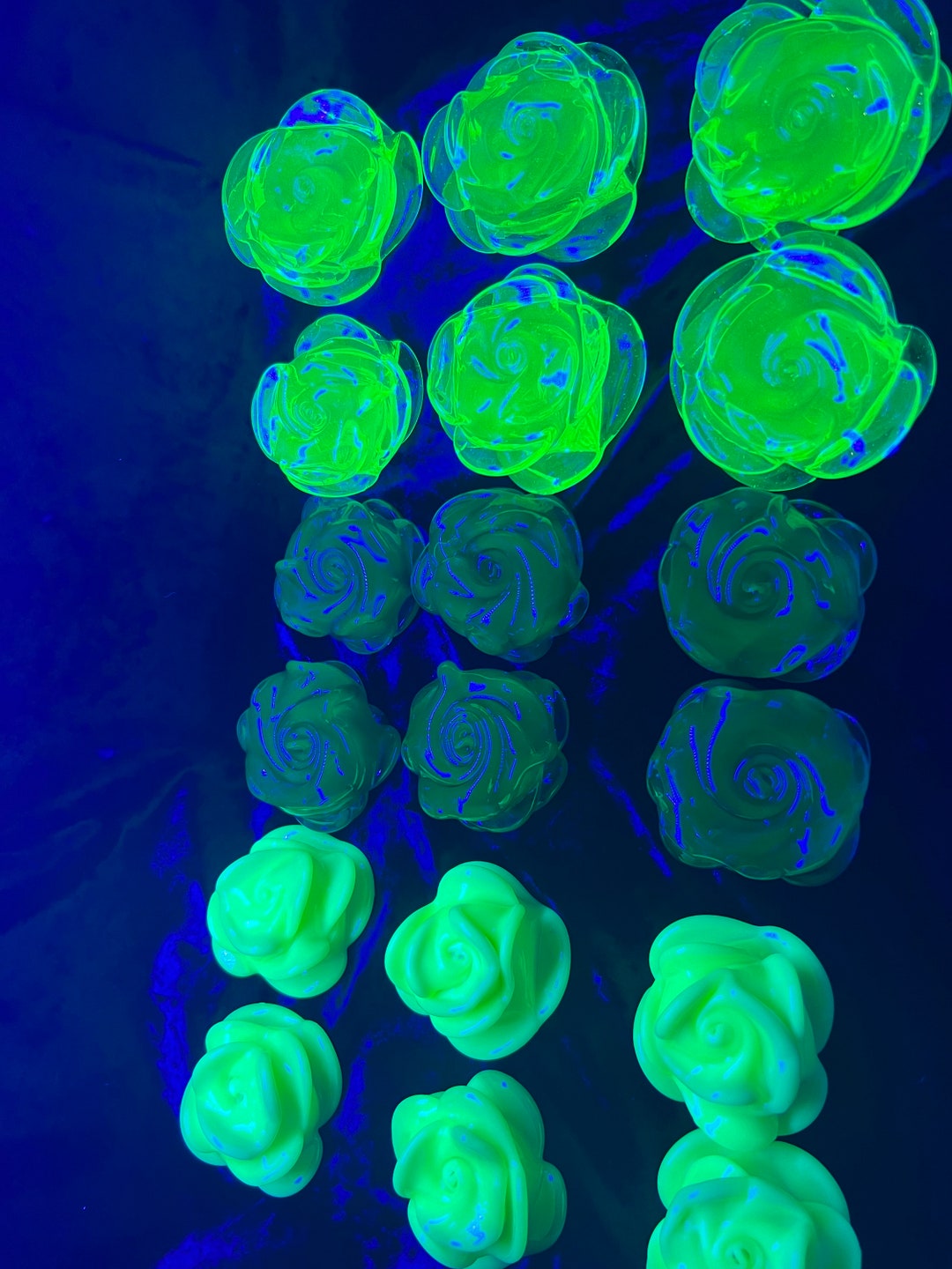 Uranium Glass Rose Mini Figurine Set of 3 - Etsy