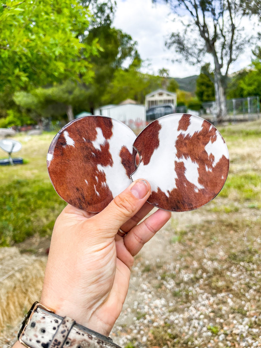 Custom Chestnut and White Cowhide Cowprint Resin Western Cow Car ...