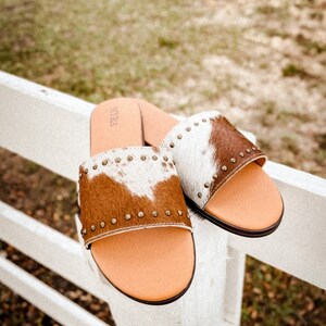 Genuine Cowhide Western Sandals – Crafted Leather and Hair on Slides ...