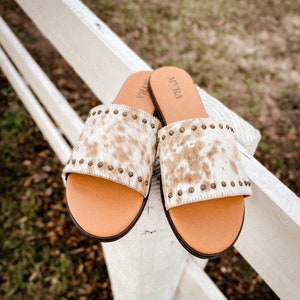 Genuine Cowhide Western Sandals – Crafted Leather and Hair on Slides ...